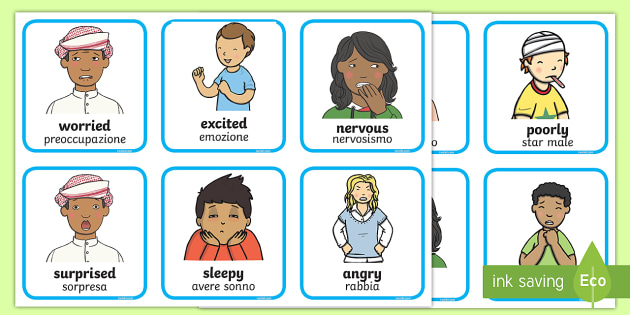 Feelings and Emotions Cards English/Italian (teacher made)