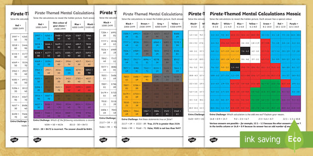 UKS2 Pirate Themed Mental Calculations Maths Differentiated Mosaic ...