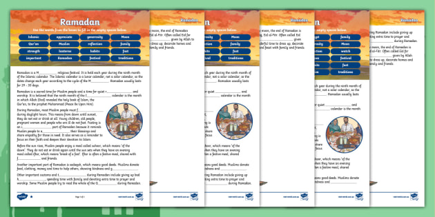 Ramadan Differentiated Cloze Activity (teacher made)