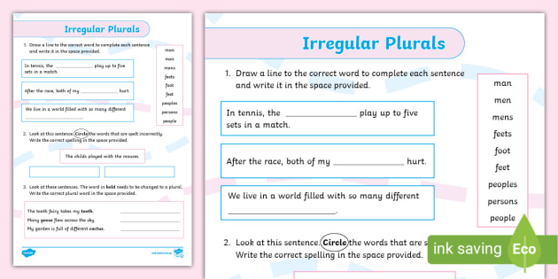 Irregular Plurals Activity Sheet (teacher made)