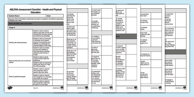 Pre-Foundation Assessment Checklist - Health and Physical Education ...