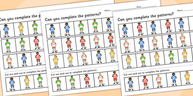 Football Themed Complete the Pattern Worksheet Differentiated