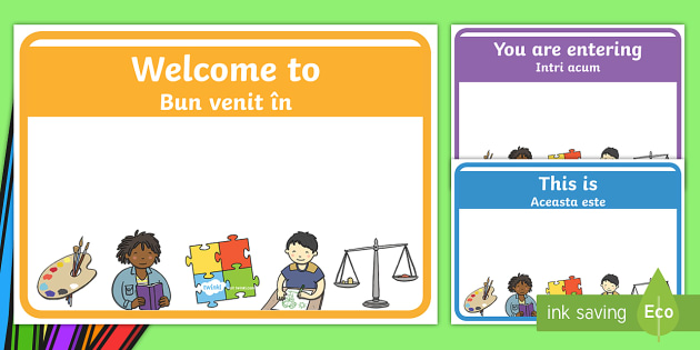 Editable Classroom Welcome Signs (Design 1) English/Romanian