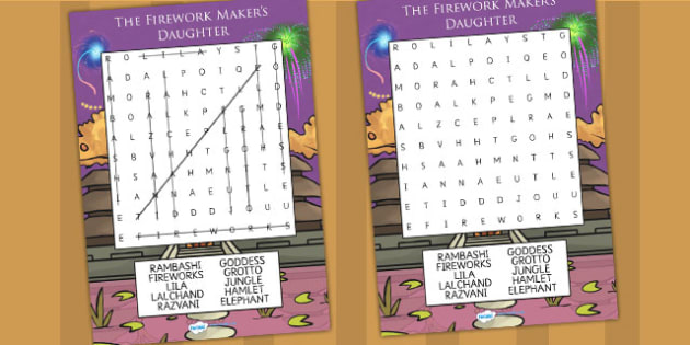 The Firework Makers Daughter Differentiated Wordsearch - myths