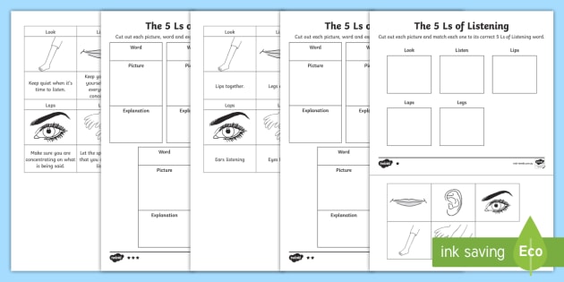 The Five Ls of Listening Differentiated Word and Picture Matching Worksheet