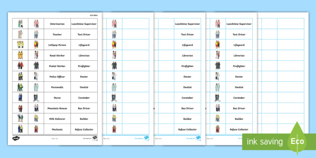 People Who Help Us Cut and Paste Matching Activity