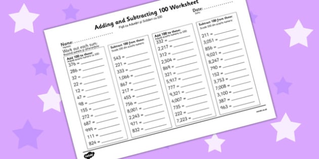 Adding and Subtracting 100 Worksheet Romanian Translation - romanian