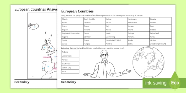 European Countries Atlas Worksheet / Worksheet