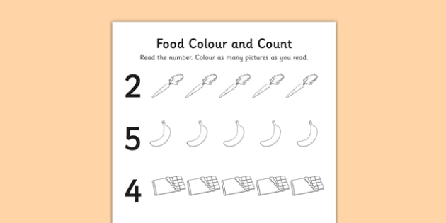 Food Themed Count and Colour Sheet (teacher made)