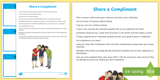 Share a Compliment Worksheet / Worksheet (teacher made)