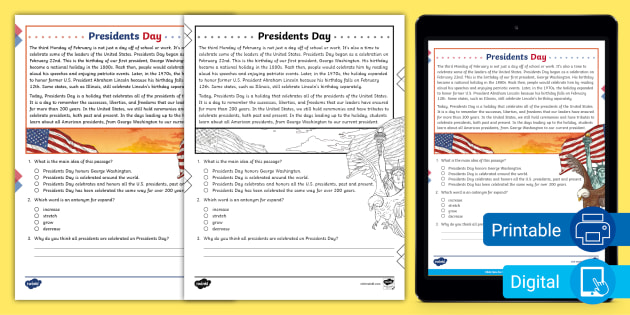 5th Grade Presidents Day Reading Comprehension | Twinkl