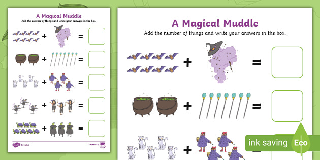 A Magical Muddle Addition to 10 Worksheet (teacher made)