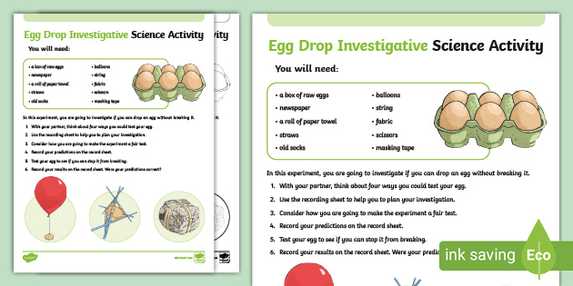 Egg Drop Investigative Science Activity Directions