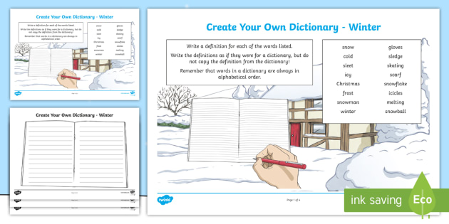 Winter Key Vocabulary Create Your Own Dictionary