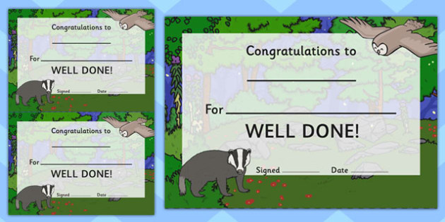 Woodland Badger Certificate