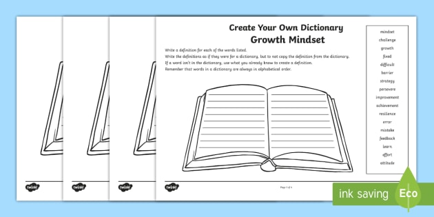 Growth Mindset Create Your Own Dictionary Writing Activity