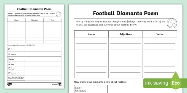 Football Diamante Poem (teacher made)