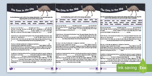 The Emu in the Sky - Cloze Activity Reading Passage
