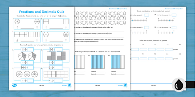Fractions And Decimals Worksheets Grade 4