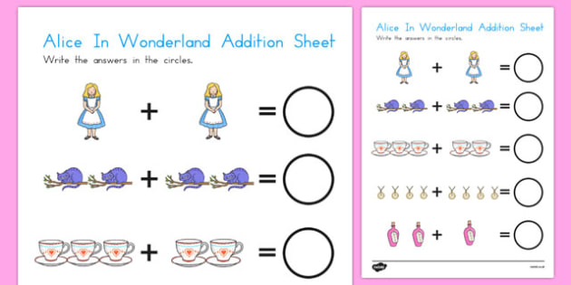 Alice in Wonderland Addition Sheet (teacher made)