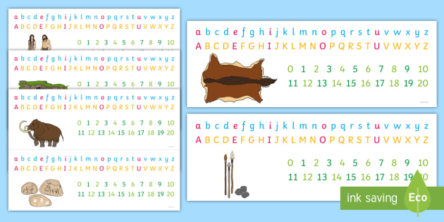 Stone Aged Themed Number and Alphabet Strips - Roald Dahl Combined Number