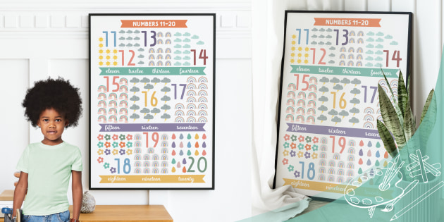 Numbers 11-20 Muted Rainbow-Themed Poster (teacher made)