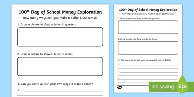 100th Day of School Money Exploration Activity