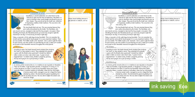 Hanukkah Reading Comprehension Activity