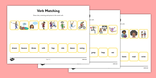 Verbs Matching Worksheet - verbs, matching, worksheet, match