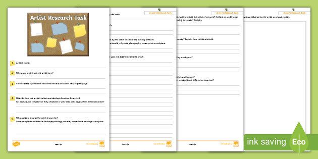 Artist Research Template Activity - Art Teaching tool