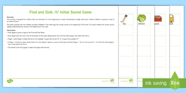 Find and Sink /l/ Initial Sound Game (teacher made)
