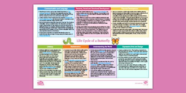 EYFS Ages 3-4 Topic Planning Web: Life Cycle of a Butterfly