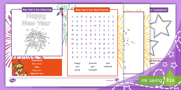 New Year's Eve Activity Place Mat (teacher made)