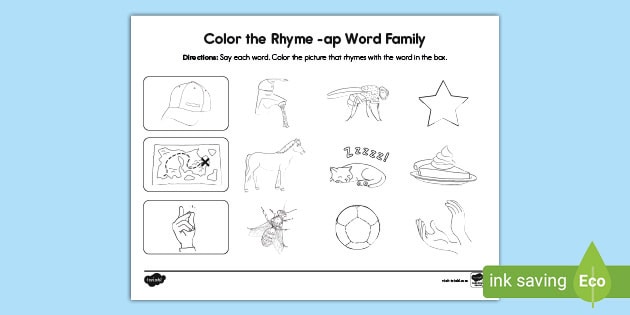 Colour the Rhyme -ap Word Family Worksheets (teacher made)