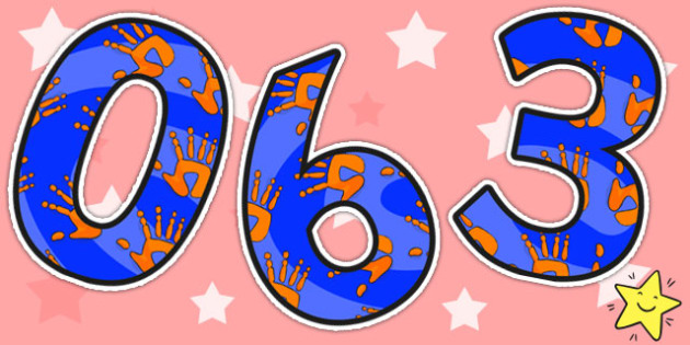 Orange and Blue Handprint Themed A4 Display Numbers - numbers