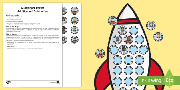 Multiplayer Rocket Addition and Subtraction to 20 Activity