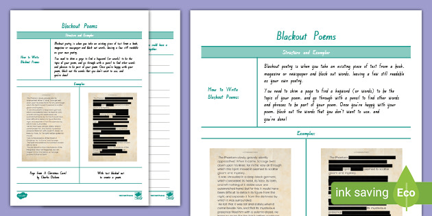 Level 3 Writing: Poetry - Blackout Poetry Worksheet