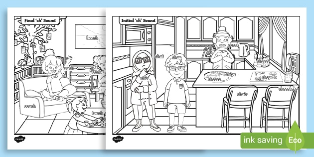 Initial and Final ‘ch’ Sound Colouring Production Sheets
