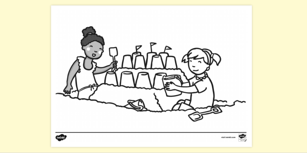 FREE! - Building a Sandcastle Colouring Sheet | Colouring Pages