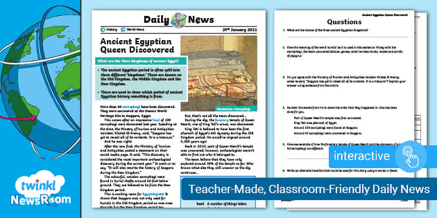 Daily Kids News Story - Ancient Egyptian Queen - Ages 9-11