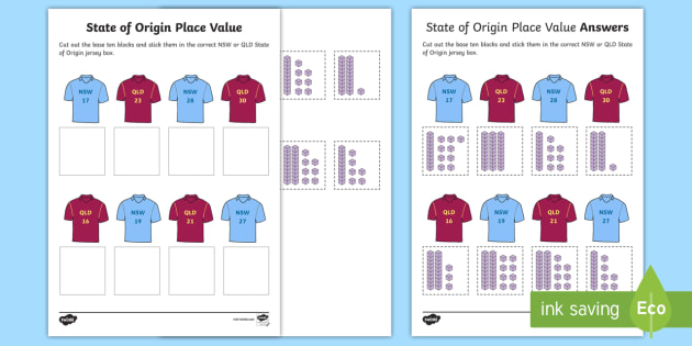 State of Origin Place Value Blocks Worksheet