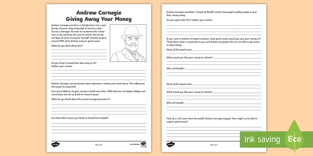 Andrew Carnegie - Giving Away Your Money Worksheet