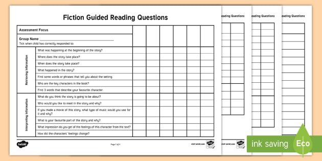 Fiction Guided Reading Questions Checklist (teacher made)