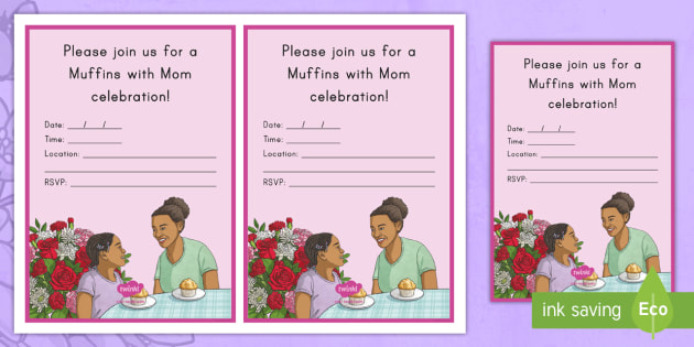 Muffins with Mom Editable Invitation Cards - Mother's Day