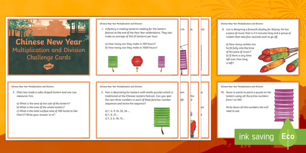 UKS2 Chinese New Year Multiplication and Division Maths Challenge Cards