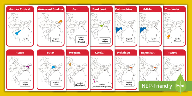 FREE! - Indian States and Union Territories Map Flash Cards