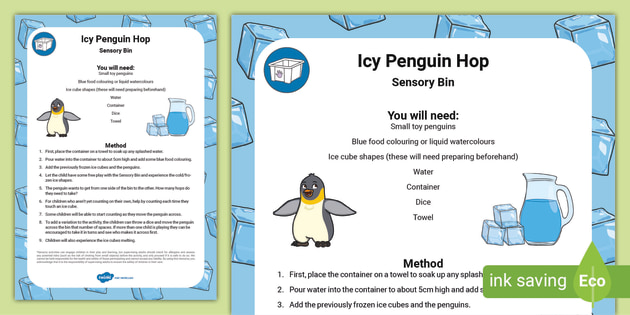Icy Penguin Hop Sensory Bin (teacher made)