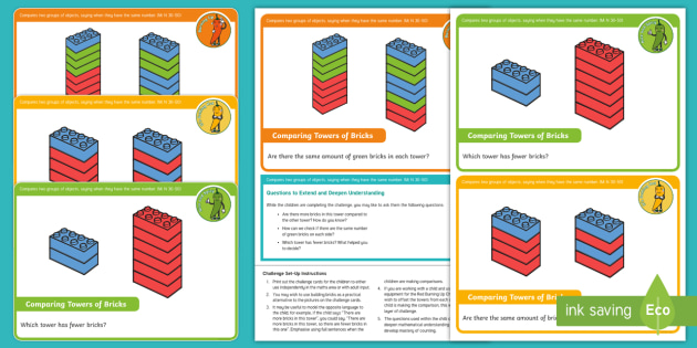 EYFS Maths Comparison Chilli Challenges: Building Bricks Colour and Number
