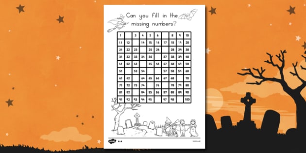 Halloween Missing Numbers Number Square - Spooky, October, grid