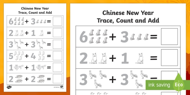 Chinese New Year Trace, Count and Add Worksheet / Worksheet - Chinese ...